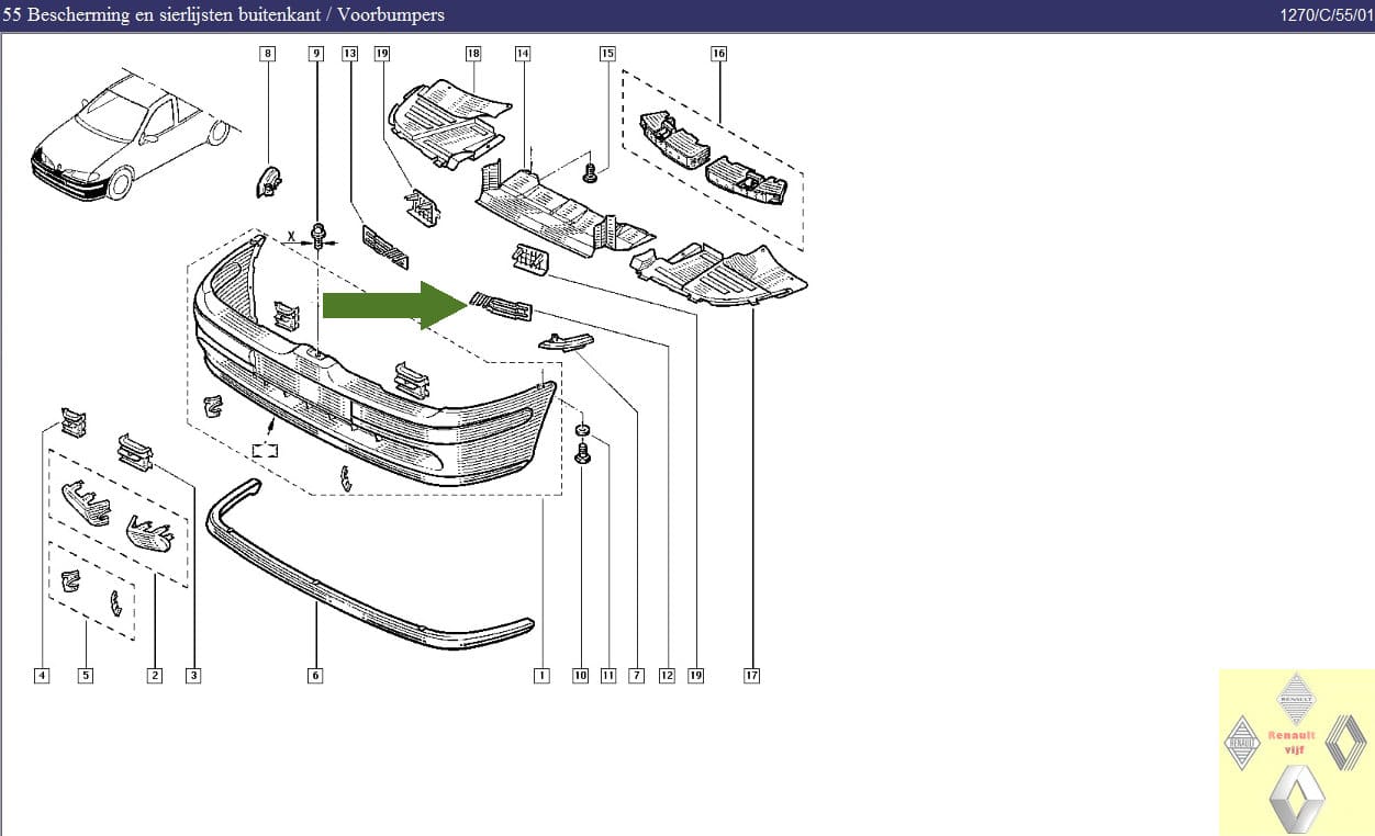 Steun links voorbumper Renault Megane I of Scenic I. - Visch Parts ...