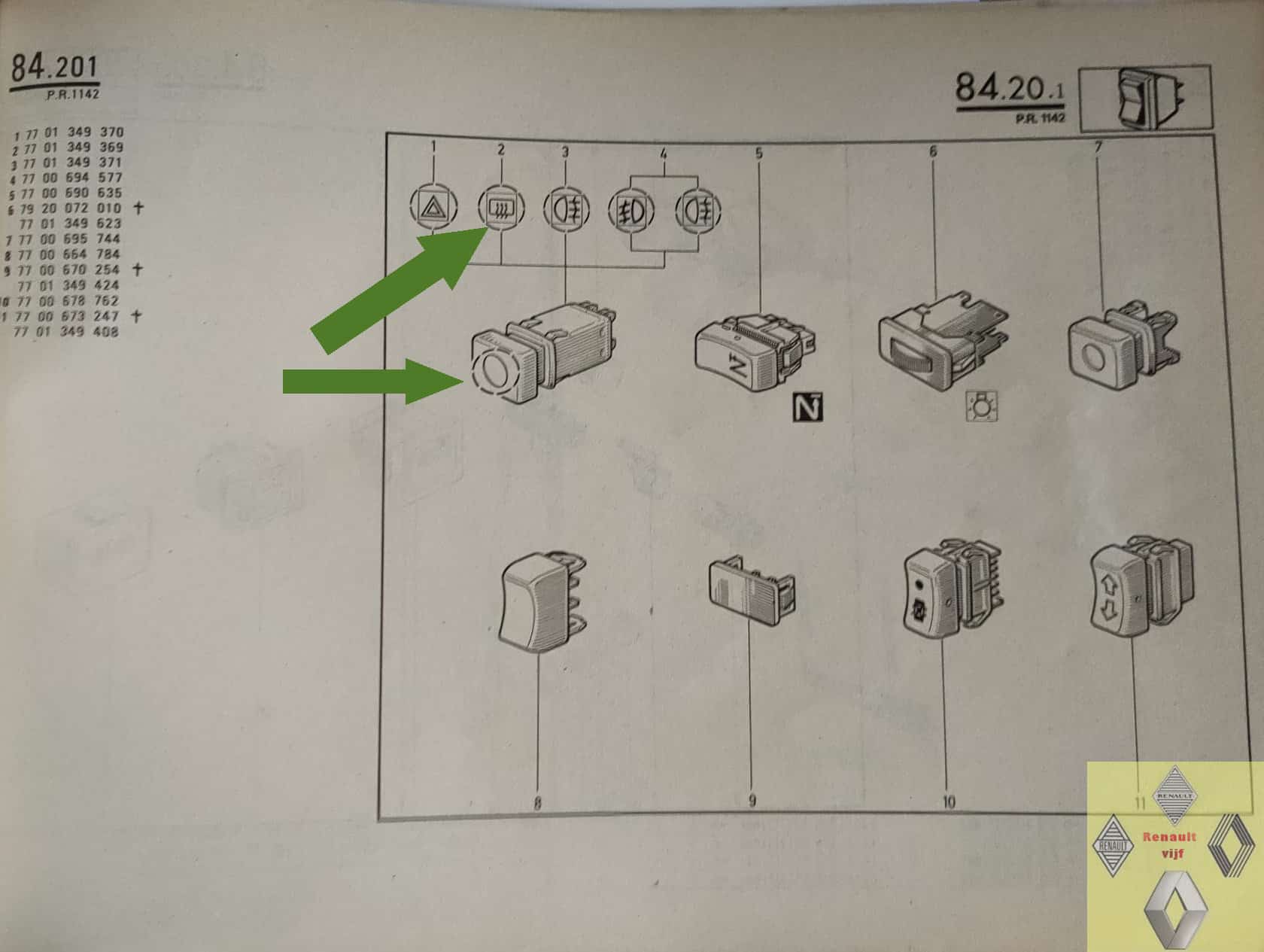 Gebruikte schakelaar achterruitverwarming Renault 9 of Espace I ...