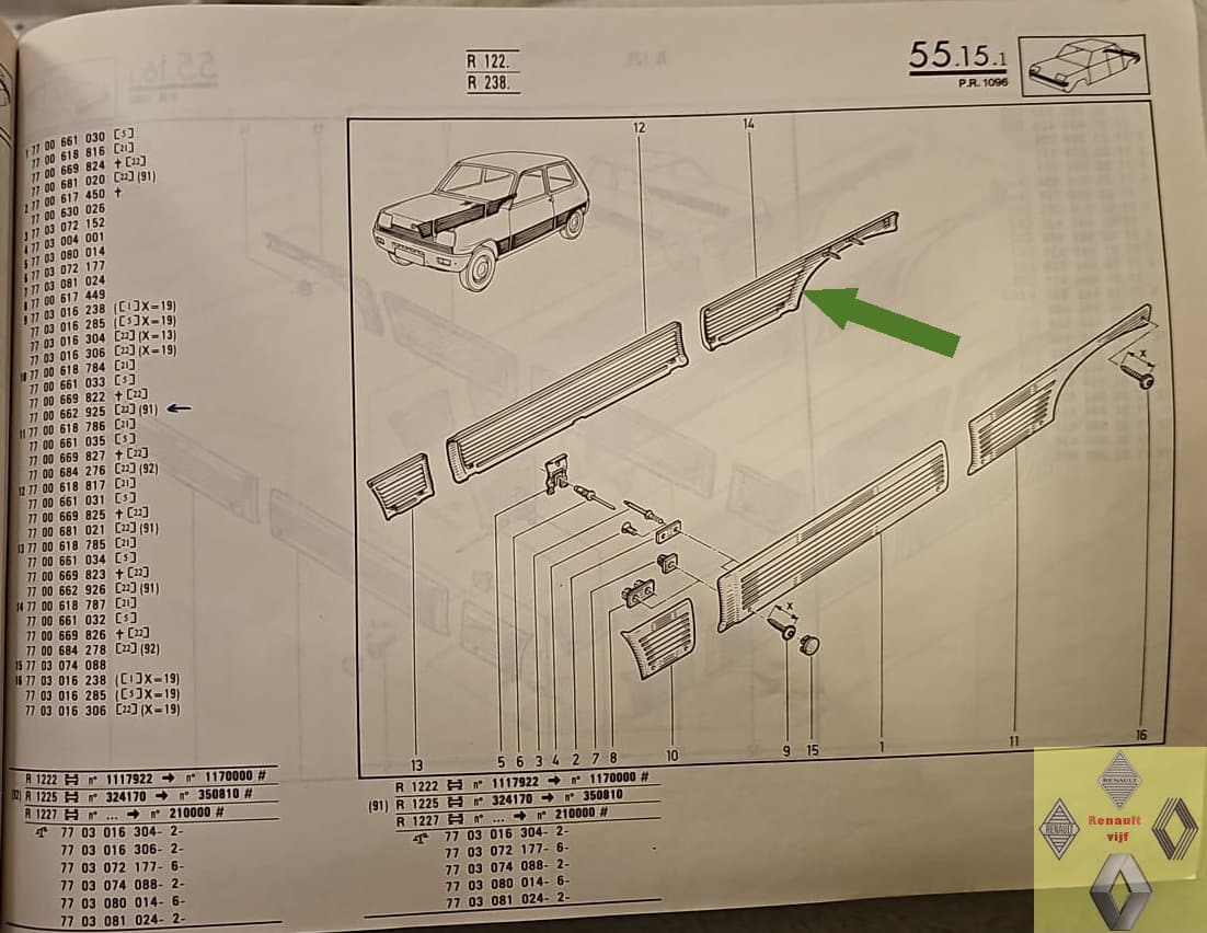 Stootlijst rechtsachter lichtgrijs 3 deurs Renault 5. - Visch Parts ...