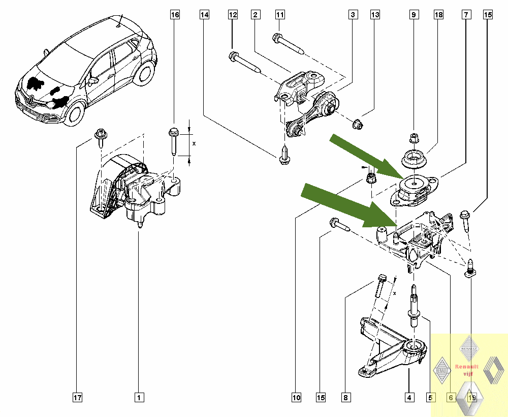 Motorsteun links diverse types motor Renault Clio IV of Captur of Dacia ...
